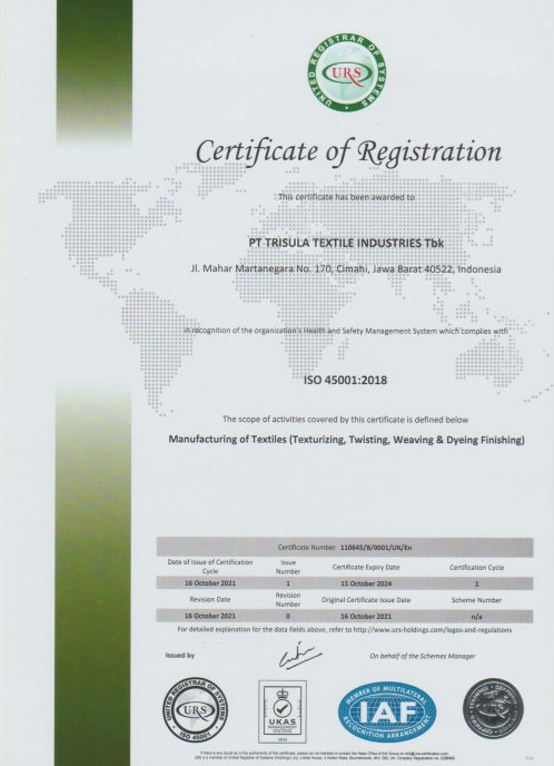 Sertifikat SNI ISO 45001 : 2018 (16 Oktober 2021) – Trisula Corporation